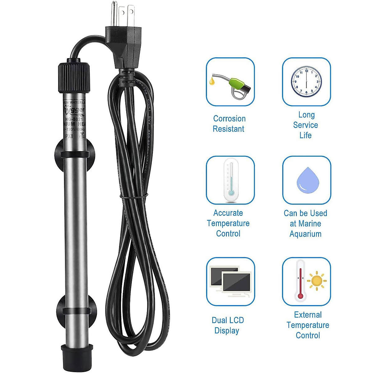 hygger Pinpoint Saltwater Aquarium Heater with Digital Thermostat IC Temp Controller, Titanium Tube Submersible Fish Tank Heater for Coral Reef 100 Watt