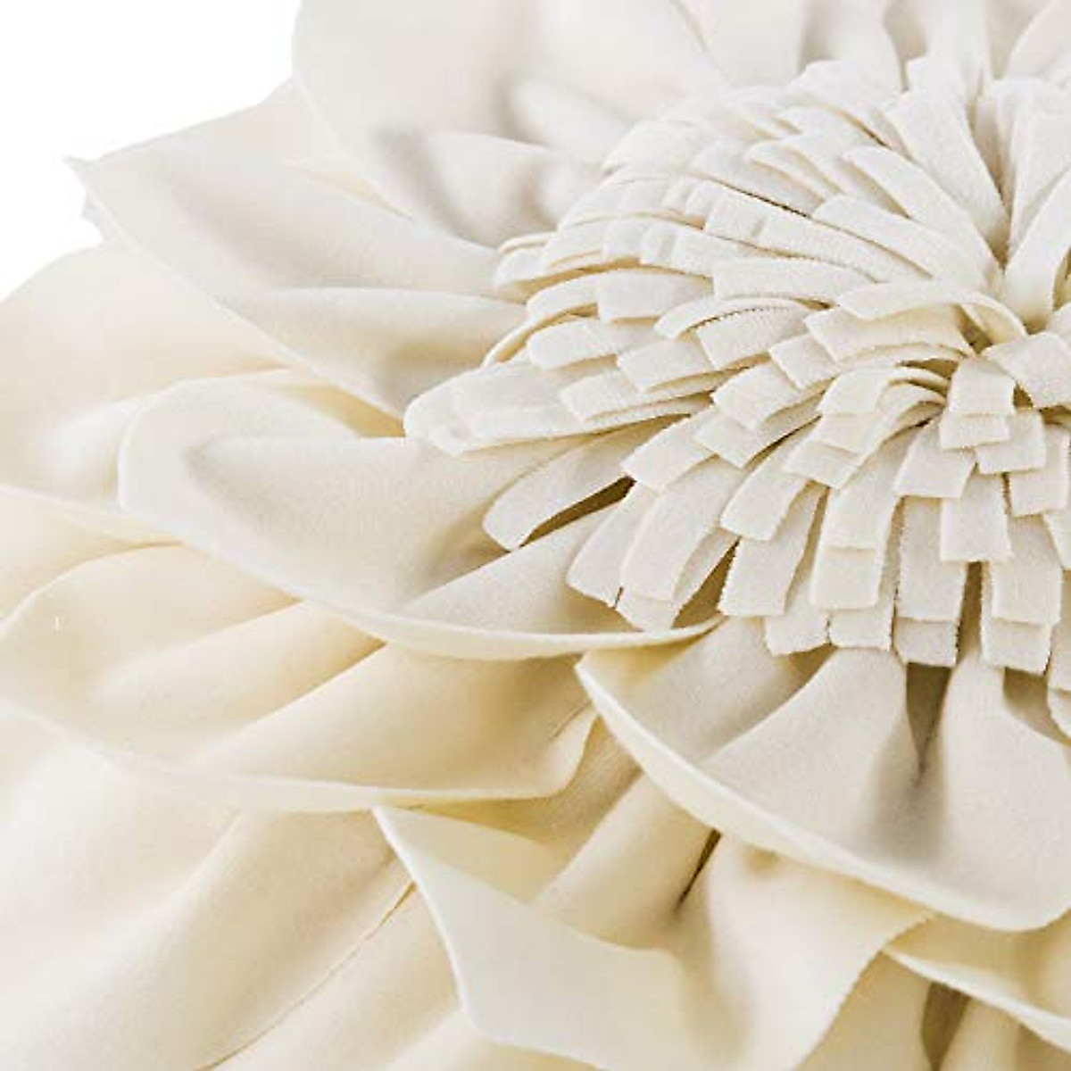OiseauVoler Decorative Throw Pillow 3D Flower Round Pillow Accent Handmade Cushion with Insert for Couch Bed Home Decor 12 Inch Cream White