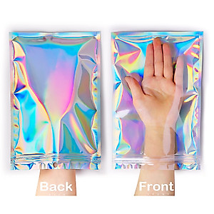 Trunple Smell Proof Bags & Resealable Foil Pouch Sample Bag [100 PCS ] Great for Party Favor Food Storage (Holographic Color) (6x9 Inch)