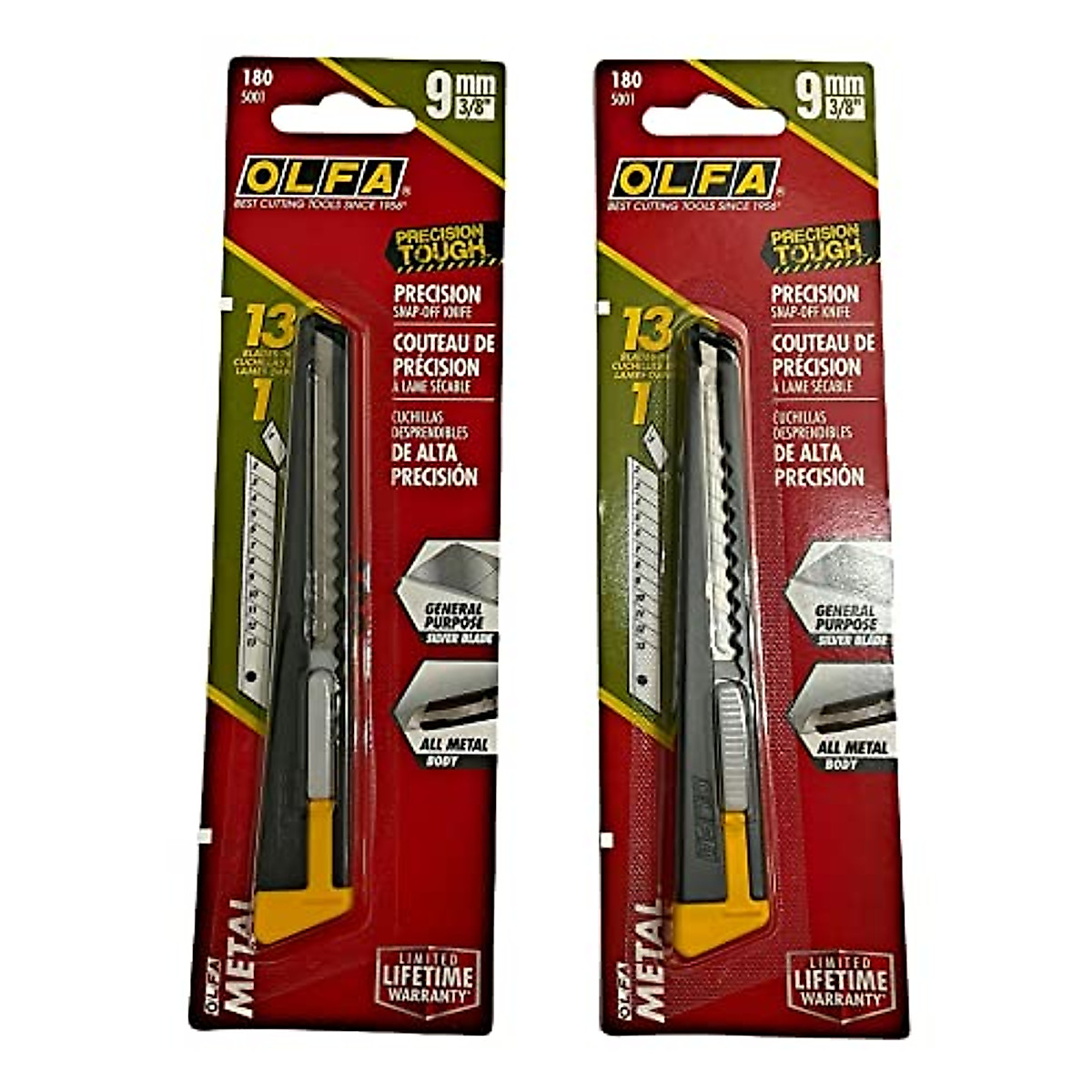 O L F A OLFA 5001 180 9mm Multi-Purpose Metal Handle Utility Knife (2 PACK)