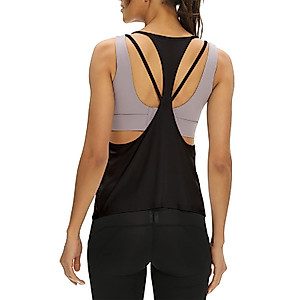 Mippo Open Back Shirt Backless Workout Tops Cute Work Out Clothes Gym Yoga Acitve Wear Athletic Tank Tops Exercise Fitness Clothing for Women Loose Fit Black M