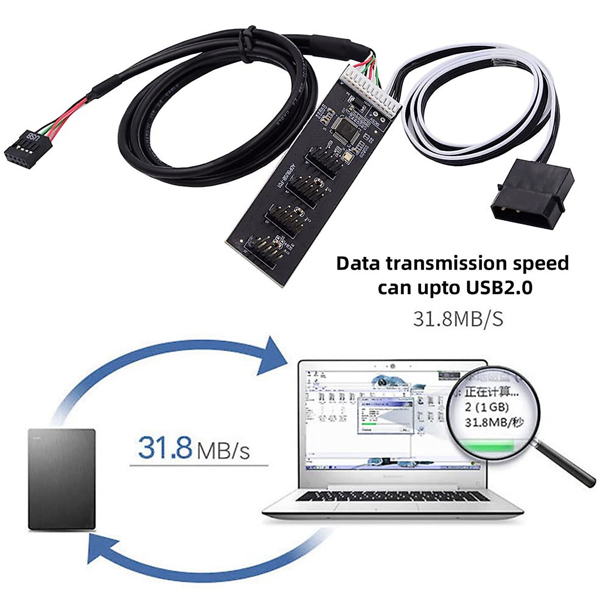 cablecc USB 2.0 9pin 10pin Header 1 to 4 Female Splitter Extension Cable HUB with IDE 5V Power Connector Adapter Port Multilier