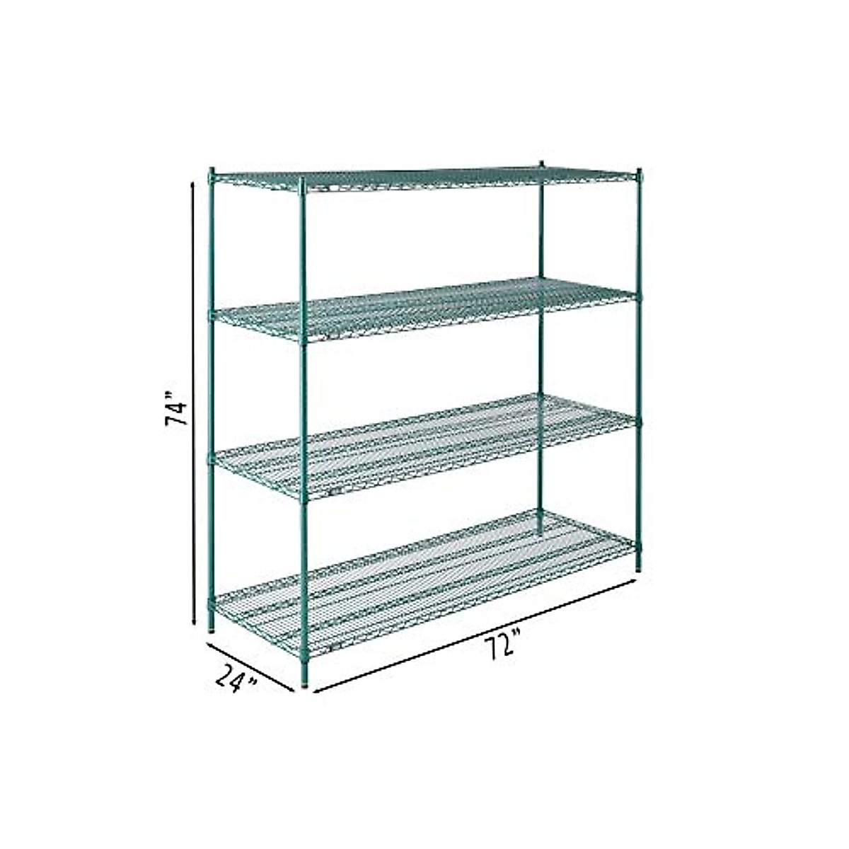 Nexel Poly-Green Adjustable Wire Shelving Unit, 4 Tier, Heavy Duty Commerical Storage Organizer Wire Rack, 24" x 72" x 74", Green