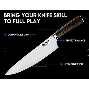 enowo Chef Knife Set, 7 Piece Kitchen Knife Set with Widened Blade & Pakkawood Handle, High Carbon Stainless Steel Knives Set for Kitchen