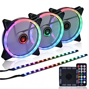 DS 140MM LED Fans with Controller for PC Cases, Addressable RGB Fans for Computer Case, CPU Coolers, Radiators System (3Pack RGB Fans, 2Pack PC LED Strips, 4th GEN Hub Box, A Series)