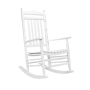 Outvita Outdoor Rocking Chair, Solid Wood High Back Rocker, All Weather Relaxing Lounge Chair for Porch Patio Fire Pit Garden Backyard Porch Indoor, White