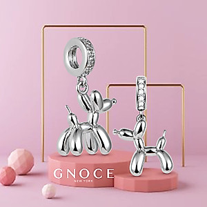 GNOCE Balloon Puppy Charm Pendant 925 Sterling Silver Play with Me Finely Polished Dangle Charm Fit for Bracelet/Necklace Christmas Charm Gifts for Wife Daughter