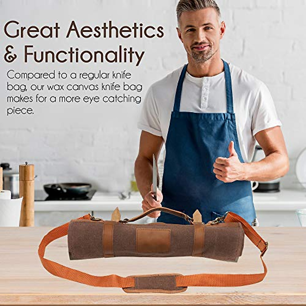 Prechepro (US Based Company Chef Knife Roll Bag With 10 Pockets, Tool Pouch And Leather Card Holder - Chef Knife Bag - Handmade Craftsmanship - Rugged Industrial Quality - Bag Only - No Knives