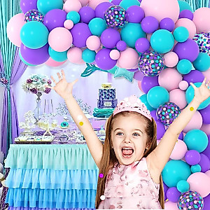 Teal Blue Pink Purple Balloon Arch Garland Kit - Aqua Turquoise Blue Balloons Pink Purple Balloons Baby Girl Birthday Balloons for Under the Sea Princess Birthday Baby Shower Party Decorations