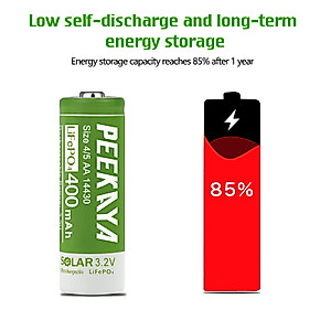 PEEKAYA (4-Pack) 14430 Rechargeable Battery LifePo4 3.2V 400mAh for Ourdoor Gardan Solar Light (1.7in), Eco-Friendly and Safe