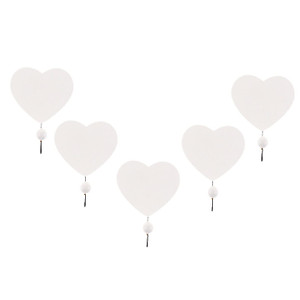 CHILDWEET 5pcs Hook up Wooden Coat Hooks Wood Decor Hat Wall Hanger Wall Mount Clothes Rack Heart Key Hooks Sticky Wall Hangers Decorative Hook Wooden Hooks Heart Shape Hooks Ledge White
