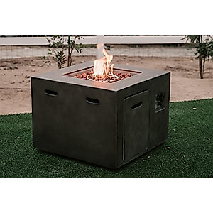 XBrand MgO & Metal 40,000 BTU Outdoor Propane Gas Smokeless Square Fire Pit Table with Volcanic Rocks & Rain Cover, 30 inch Wide, Gray