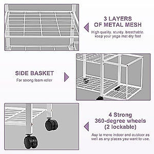 Emfogo Yoga Mat Holder Home Gym Storage Rack Yoga Mat Workout Storage for Foam Roller, Yoga Strap and Resistance Bands, Weight Rack for Dumbbells Workout Equipment Storage Organizer With Wheels