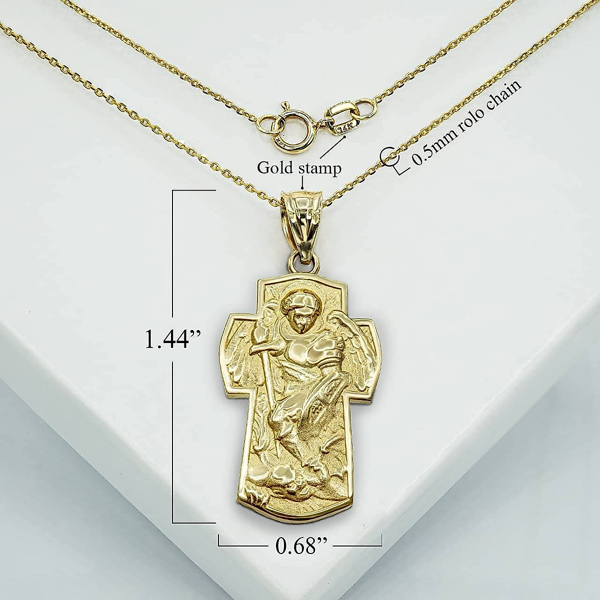 Certified 14k White Gold Saint St. Michael Archangel Cross Shield Amulet Pendant