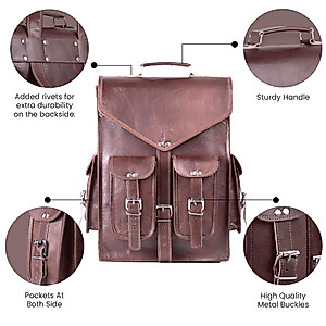 Handmade World Brown Vintage Leather Backpack Laptop Messenger Bag Rucksack Sling for Men Women (11" x 15")