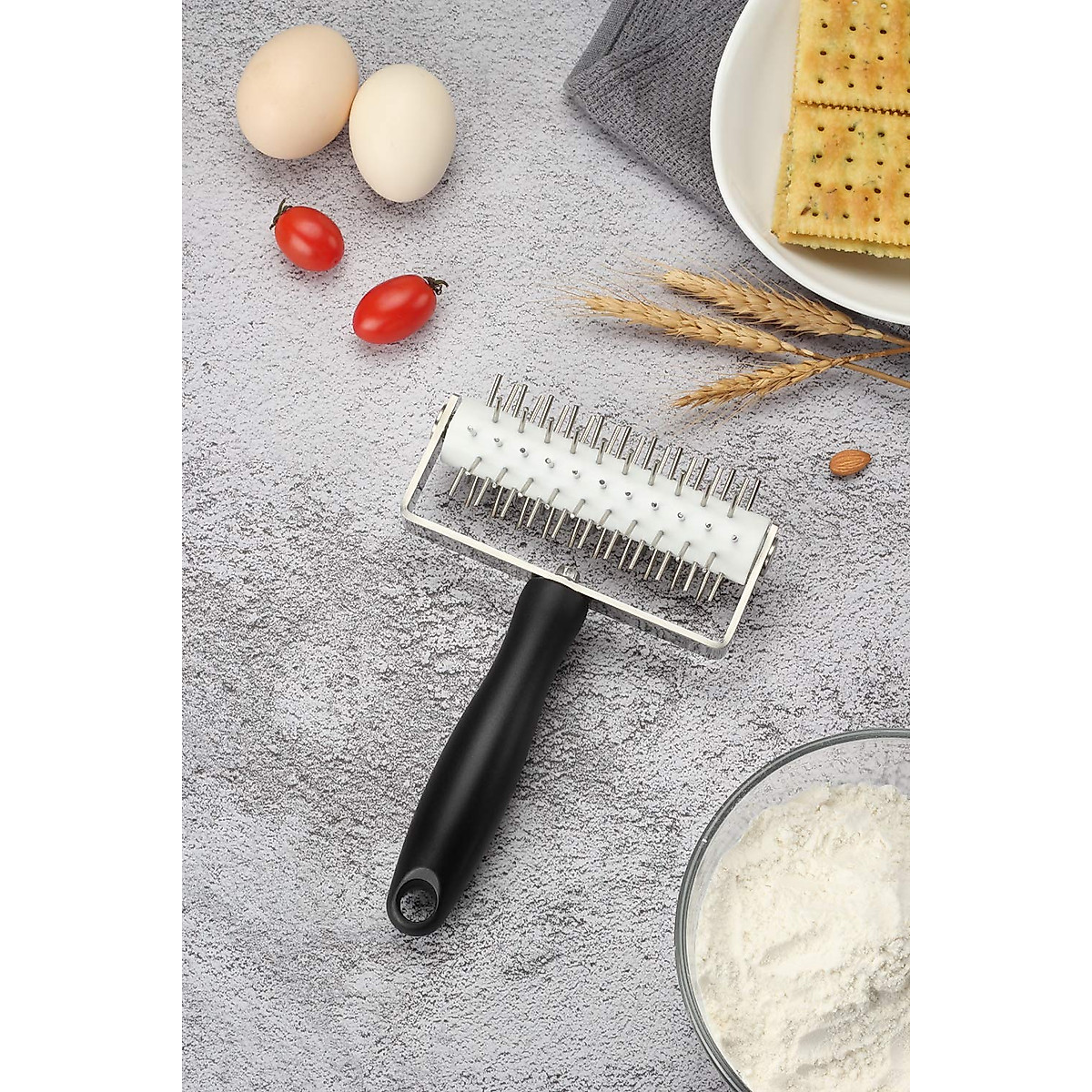 Pizza Dough Docker - EVNSIX Pastry Docker Roller with Stainless Steel Spikes for Homemade Baking Cake crackers Pie Hole Maker,Prevent Dough from Blistering,Commercial Kitchen Pizza Making Accessories