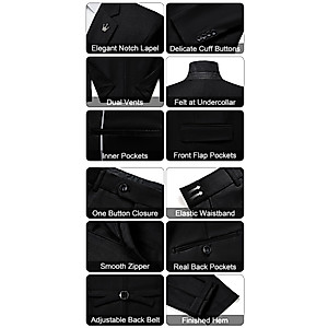 MAGE MALE Mens Suits Slim Fit 3 Piece Tuxedo Suit One Button Solid Prom Wedding Party Blazer Vest Pants Set with Tie Black