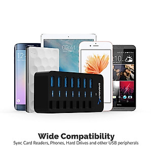 7 Port USB 3.0 Hub with Individual Power Switches and LEDs Includes 36W 12V/3A Power Adapter+USB 3.0 to SSD / 2.5 Inch SATA I/II/III Hard Drive Adapter