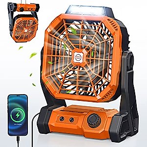 20000mAh Camping Fan, 8” Double Blades Powerful Battery Operated Fan, Battery Rechargeable Desk Fan with LED & Timers, 270°Pivot, Outdoor Portable Fan for Camping, Fishing, Outage, Hurricane