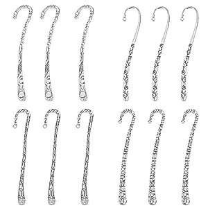 Framendino, 12 Pack Metal Bookmark Hairpin Hook Antique Tibetan Silver Carved Hook Bookmarks with Loop for Crafting