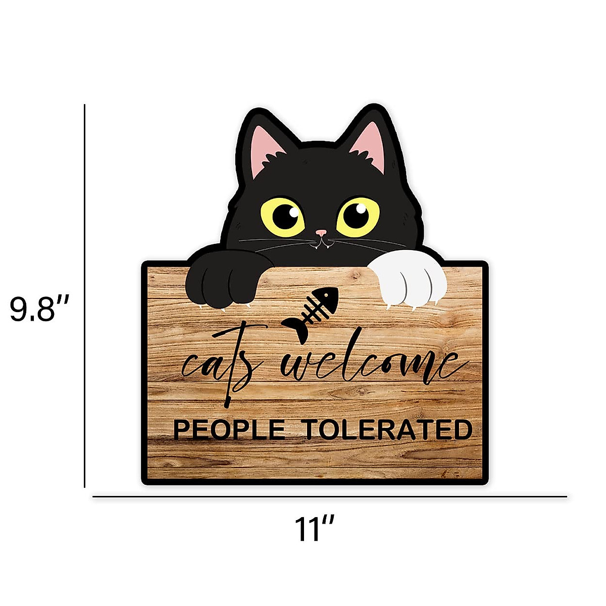 Funny Welcome Sign,Cats Welcome People Tolerated,Wooden Hanging Wall Sign,Decoration for Home Front Door,Gifts for Women Cat Lovers,Black Kitten,9.8x11 inches