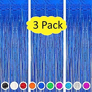 Vanujoy 3 Pack Blue Foil Fringe Backdrop Curtains Party Decoration - Tinsel Party Door Fringe Curtain Backdrop for Birthday Bachelorette Party Engagement Bridal Shower Graduation Decoration