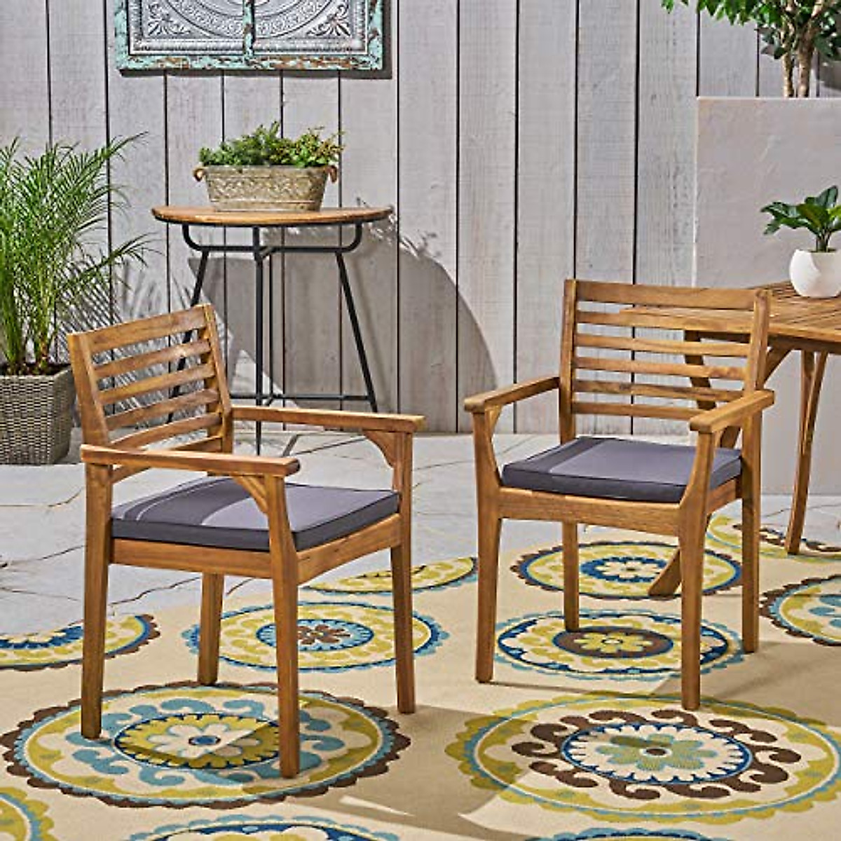 Christopher Knight Home Patio Dining Chairs, Teak Finish + Dark Gray