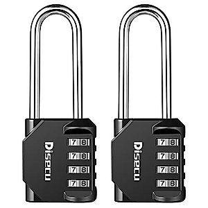 Disecu 2.5 Inch Long Shackle Combination Lock 4 Digit Outdoor Waterproof Padlock for School Locker, Gym Locker, Hasp Cabinet, Gate, Fence, Toolbox (Black, 2 Pack)