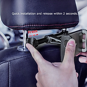 Tryone Universal Car Headrest Tablet Holder for 4.7-12.9 Inch Devices - Sturdy, Easy Installation, 360 Rotation, Foldable Design
