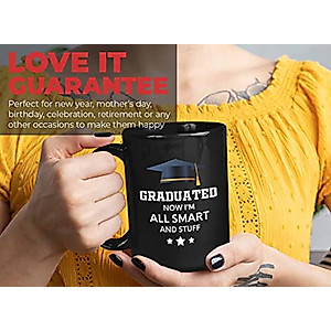 Flairy Land Graduation Coffee Mug 15oz Black - All Smart and Stuff - Graduation Gifts for Her Senior Graduation College Student College Graduate Classmate MBA Grad