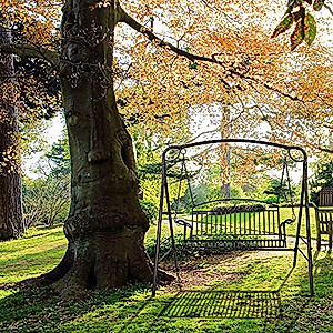 Upgraded Metal Patio Porch Swing, 800 LBS Weight Capacity Steel Porch Swing Chair for Outdoors, Heavy Duty Swing Chair Bench for Gardens & Yards, Bent Armrest Metal Porch Bench with Hanging Chains