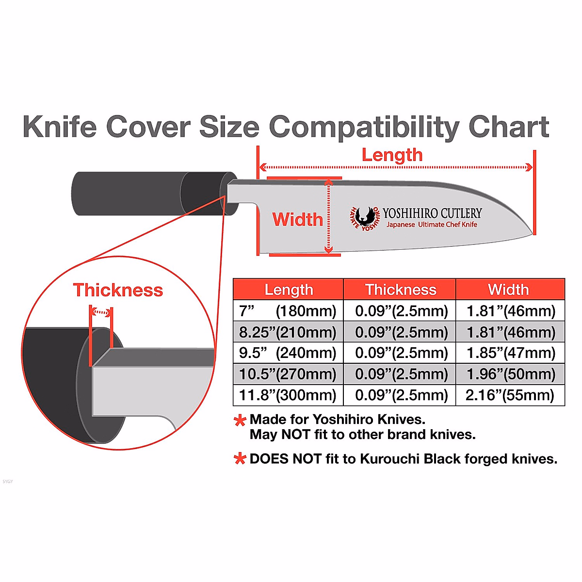 Yoshihiro Natural Magnolia Wood Saya Cover Blade Protector for Gyuto 180mm