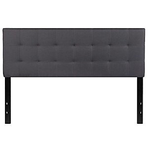 EMMA + OLIVER Quilted Tufted Queen Size Headboard in Dark Gray Fabric