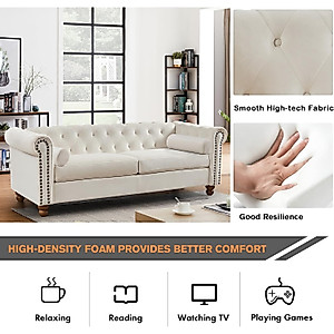 LAVHOME Classic Traditional Living Room Upholstered high-tech Surface/Chesterfield Tufted Fabric Sofa Couch, Large-White