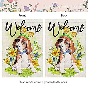 CROWNED BEAUTY Spring Dog Garden Flag Beagle Floral 12x18 Inch Double Sided for Outside Welcome Burlap Small Yard Holiday Decoration CF756-12
