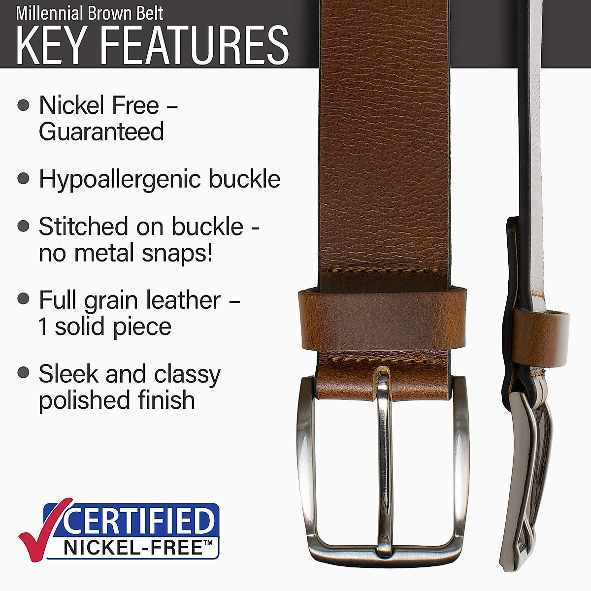 Nickel Zero Millennial Brown Belt (32")