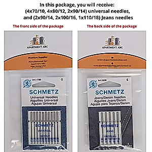 Denim and Universal Sewing Machine Needles Combo Pack, (Size: Assorted) Fits Brother, Baby Lock, Bernette, Bernina, Elna, Necchi, Juki, Janome, Kenmore, Singer Sewing Machines by Apartment ABC