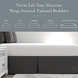 Bed Maker’s Never Lift Your Mattress Microfiber Wrap-Around Bed Skirt, Tailored Style, Classic 14 Inch Drop Length, California King, Grey