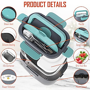 Grotreco Electric Lunch Box, Heated Lunch Box for Adults, 80W Lunch Warmer Portable for Work Car Truck, 1.5L Self Heating Lunch Box with Fork Spoon, Carry Bag