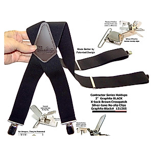 Hold Up Suspenders for Men - 2" Wide Contractor - Ultimate Rugged Suspenders for Men Heavy Duty Construction -Composite Plastic Gripper Clasps for Unmatched Durability and Comfort