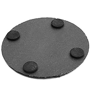Juvale Round Black Slate Stone Coasters Set with Steel Stand (3.8 Inches, 8 Pack)