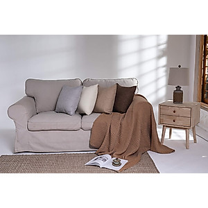 Elara Star Set of 2 Linen Throw Pillow Cases Solid Square Decorative Pillow Covers 18x18 Inch for Couch Sofa Bed Chair,Natural Linen