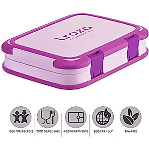 LROZA Leakproof Kids Lunch Box | 4-Compartment Bento Box for Kids | BPA-Free | School Lunch Container for Boys Girls | Children Travel On-the-Go Meal and Snack Packing Containers (PURPLE)