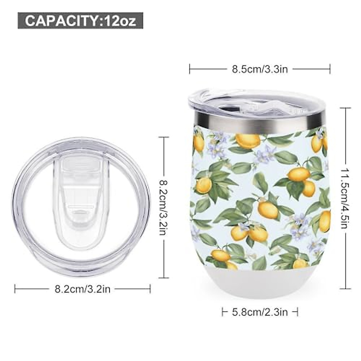 WYUSPGK 304 Stainless Steel Insulated Cup, Lemon Pattern Print Smooth Rim, Durable & Reusable - Perfect for Office, Home, And Travel