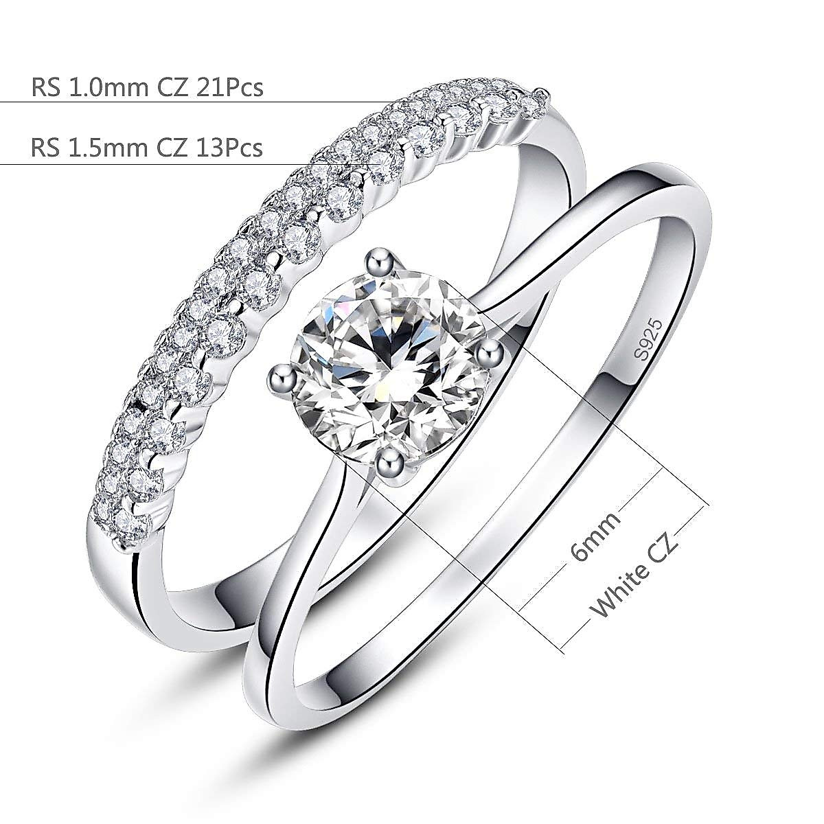 AVECON 1.2ct 925 Sterling Silver Bridal Ring Sets Round Cut CZ Engagement Rings promise rings for her wedding bands for Women Size 6.5