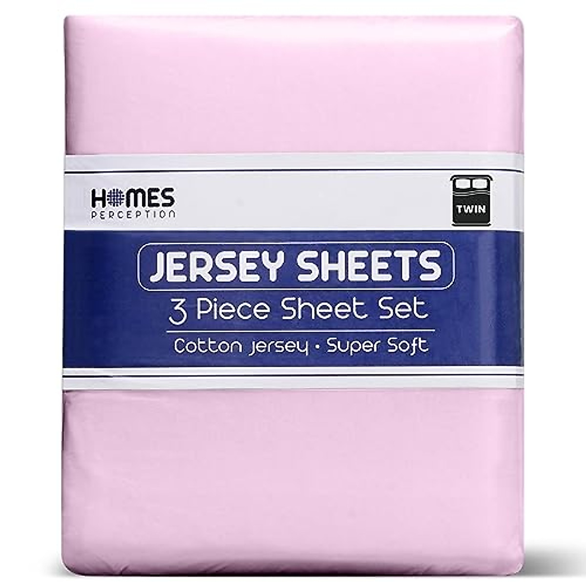 Homes Perception - 3-Piece Jersey Bed Sheets - Twin Size - Jersey Knit Sheet Set – Breathable & Soft Cotton Jersey Sheets - Includes Flat Sheet, Jersey Fitted Bed Sheet, & 1 Pillowcase, Pink