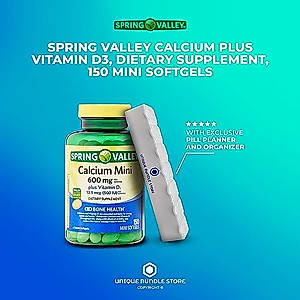 Spring Valley, Calcium 600 mg with Vitamin D3, 150 Mini Softgels Dietary Supplement + 7 Day Pill Organizer Included (Pack of 1)