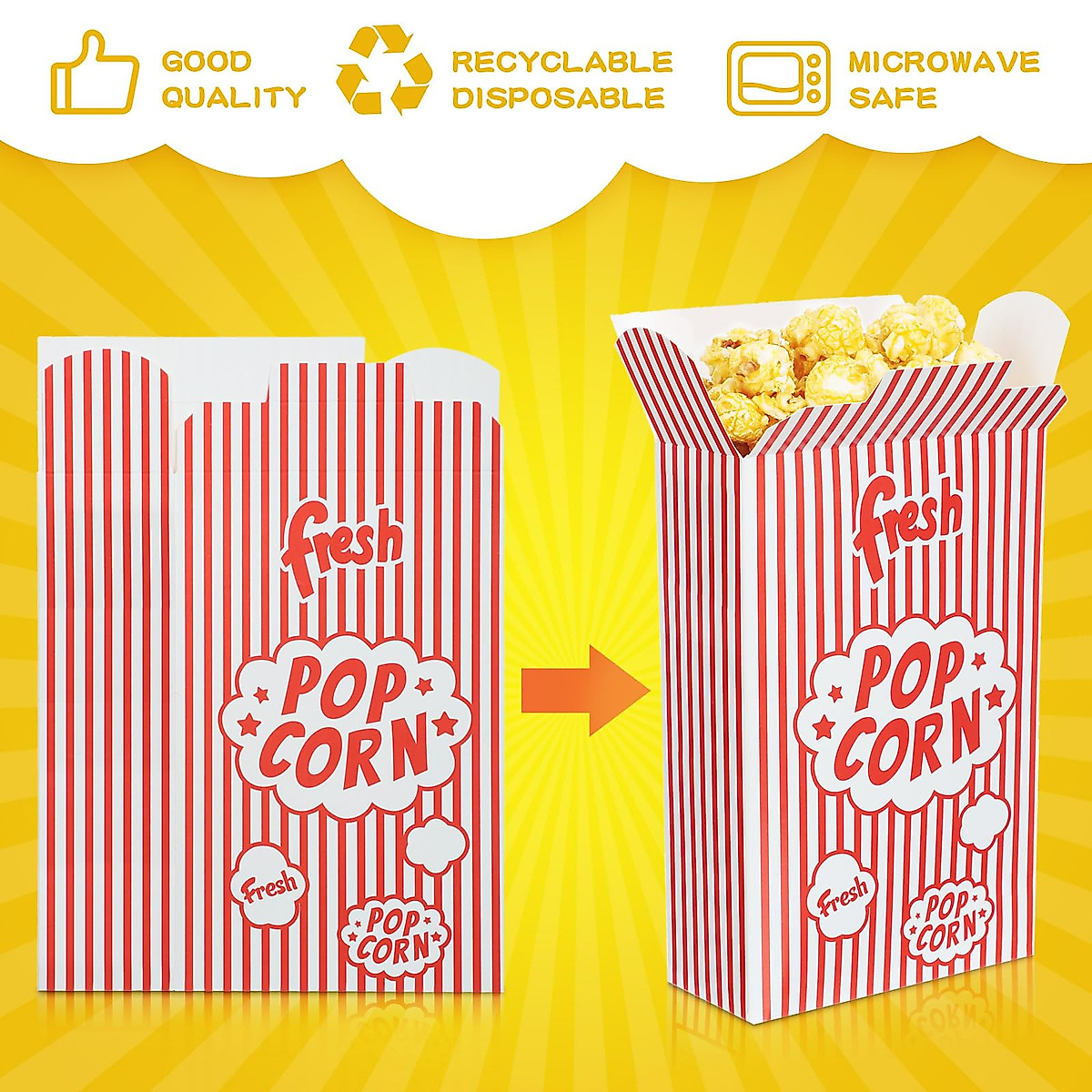 Sherr 400 Pieces Popcorn Boxes 1.25 oz Paper Close Top Popcorn Container Bags Bulk Red and White Striped Popcorn Cups Holder for Snack Movie Party Theater Night Birthday Carnival Circuses Supplies