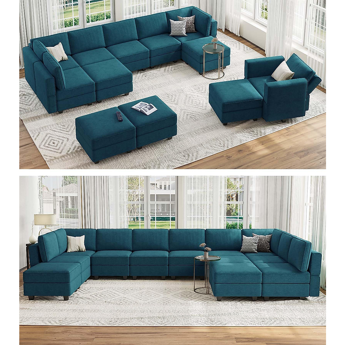 Belffin Modular Sleeper Sofa Sectional Couch Oversized U Shaped Sofa with Storage Convertible Sofa Set Large Sectional Sofa Peacock Blue