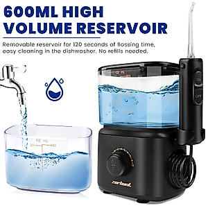 Dental Water Flosser Teeth Cleaner - Zerhunt High Frequency Pulsed Water Flosser Electric Oral Irrigator with 5 Interchangeable Nozzles for Braces, Implants, Bridges, 600ML Large Capacity Black